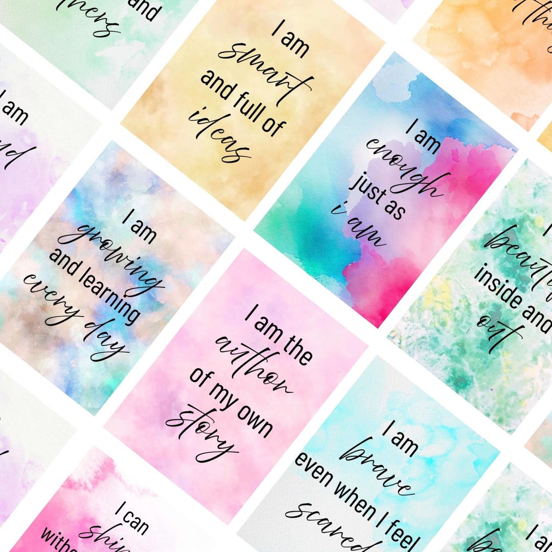 A6 Watercolour Affirmation Cards | 40 Printable Positive Quotes | 10 A4 ...