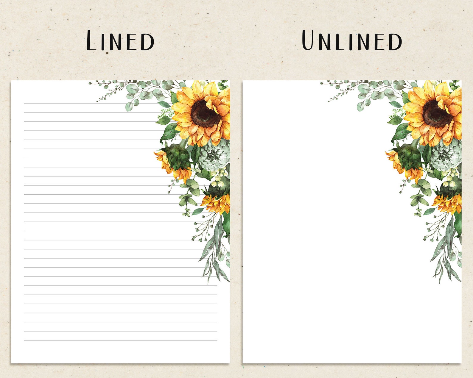 Sunflower Garden Stationery Floral Printable Summer | Etsy