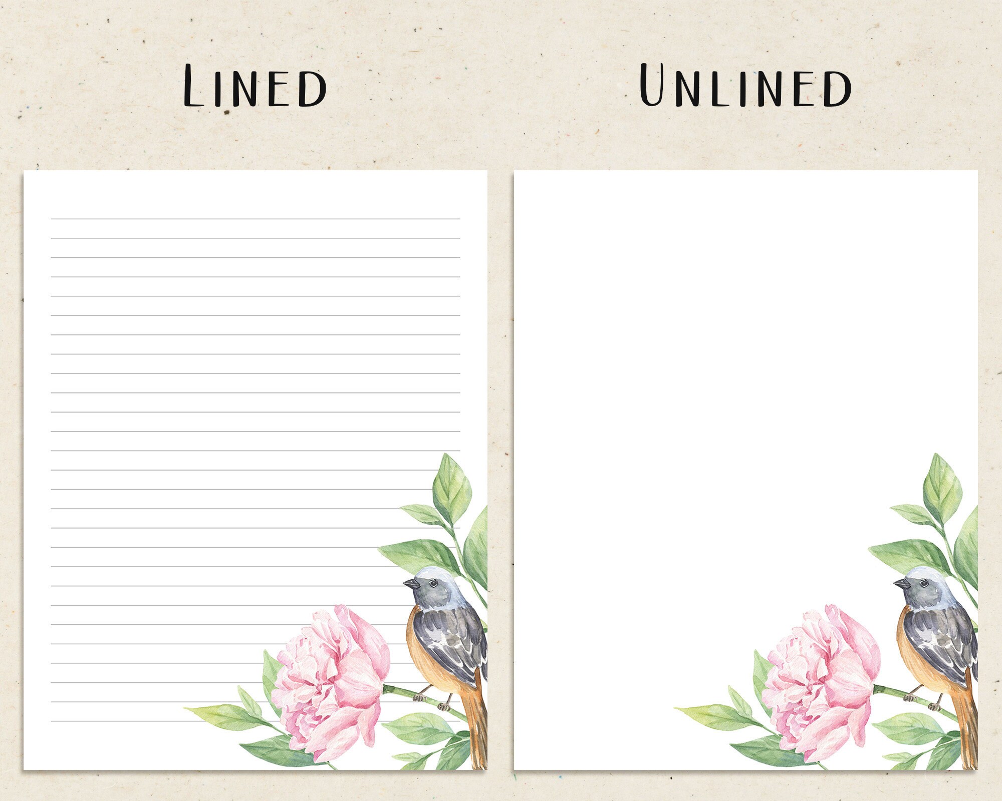 Bird Nature Writing Paper Printable Pastel Pink Rose | Etsy
