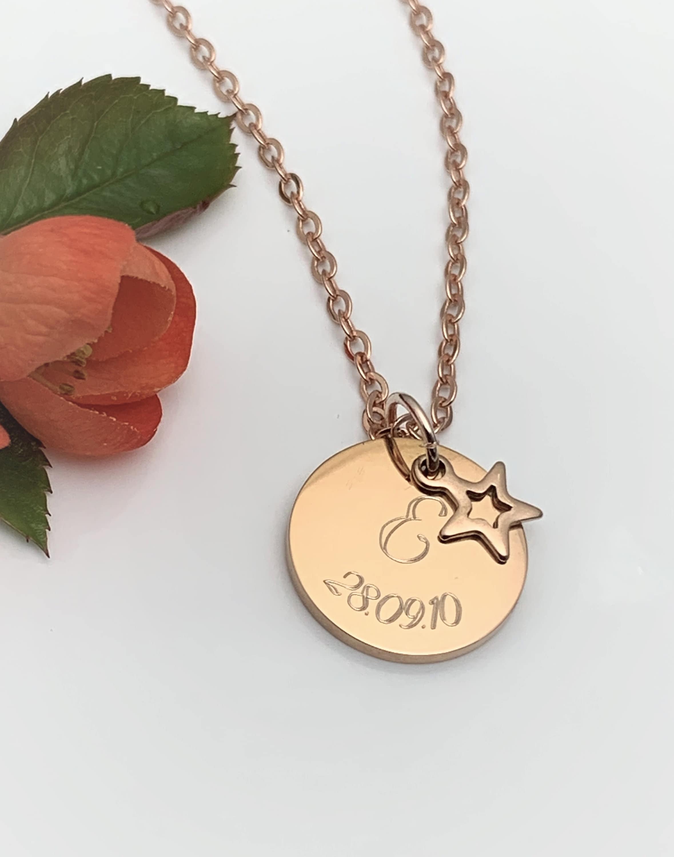 Personalised DOB Date of Birth Necklace Initial Star Rose Gold | Etsy