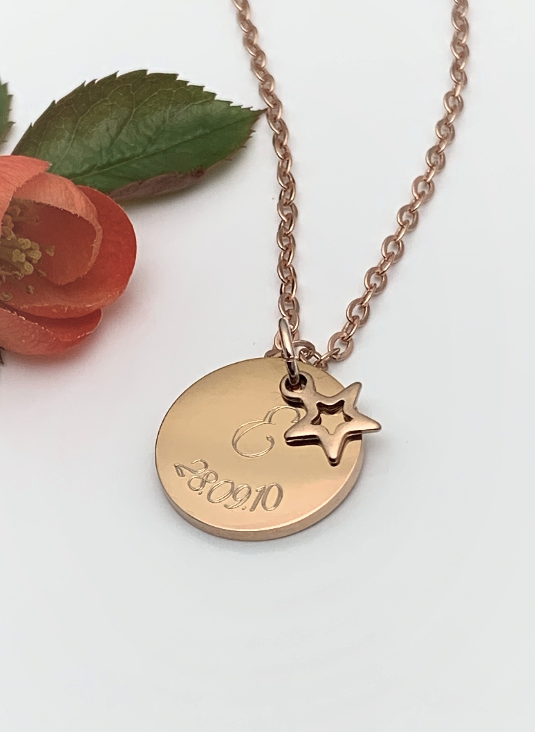 Personalised DOB Date of Birth Necklace Initial Star Rose Gold - Etsy