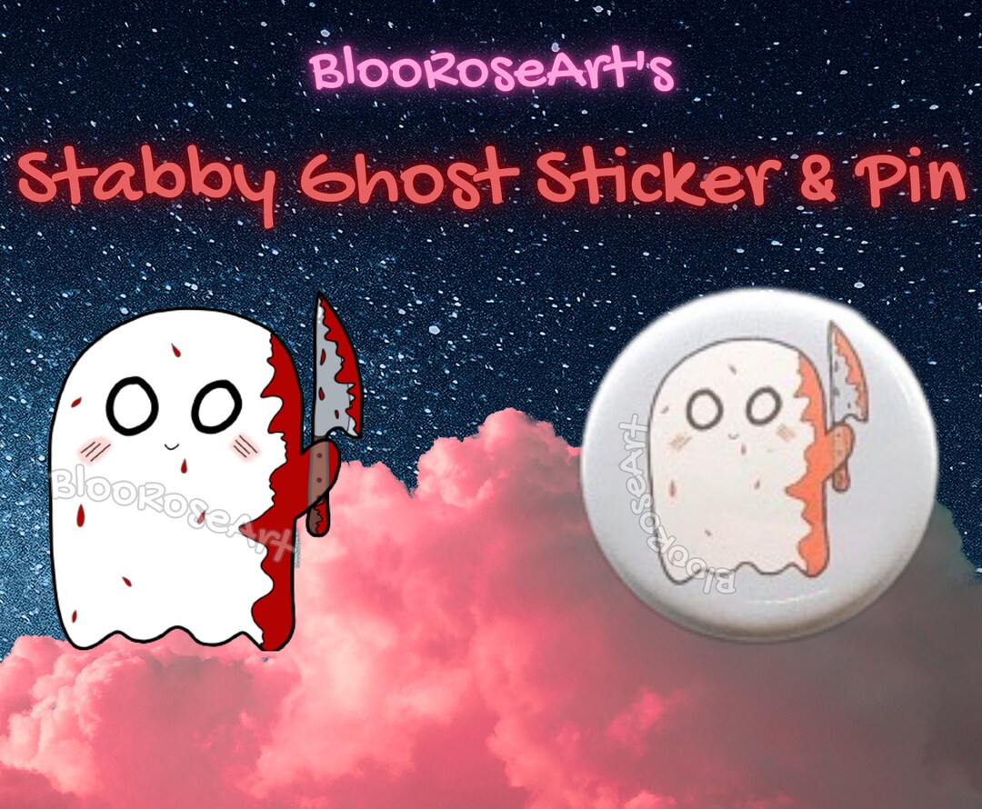 Stabby Ghost Sticker | Waterproof Sticker & 1.25 Inch Button ...