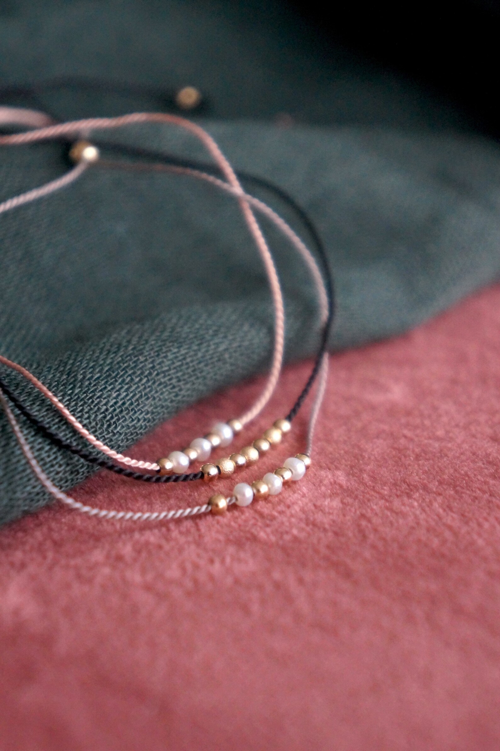 Fine Silk Cord Gold Filled Beaded Bracelet Cord Bracelet - Etsy