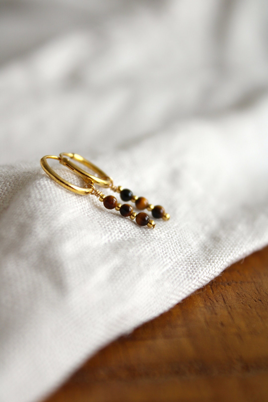 Tiger Eye Earrings Gold Small Gold Hoops With Charm Gemstone Earrings ...