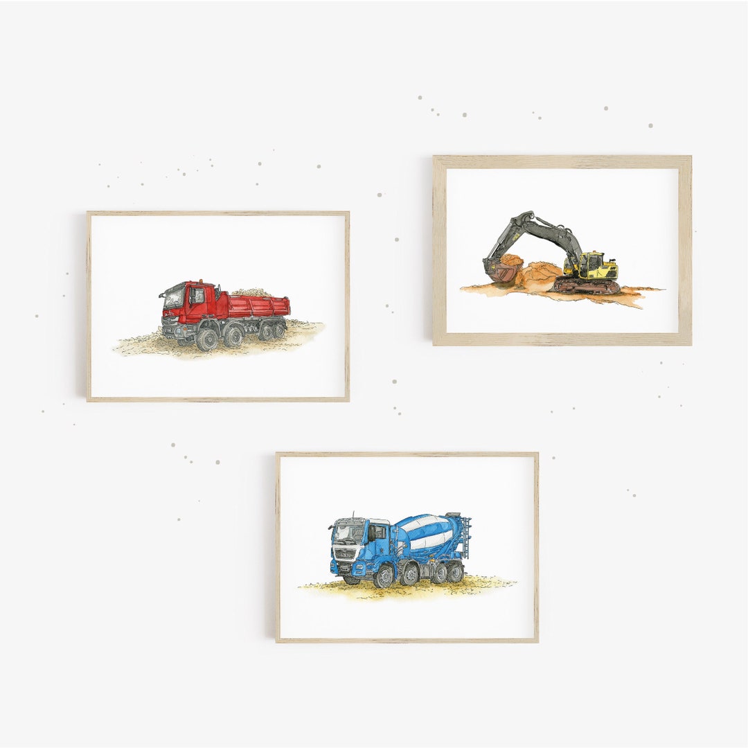 Poster Set - Bagger, Kipper Und Betonmischer - 3-teilig ...