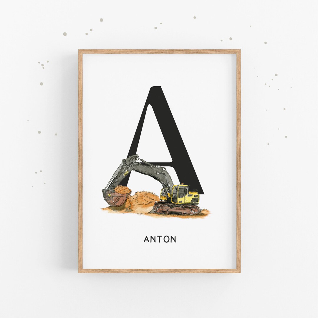 Bagger - Personalisiertes Poster Fürs Kinderzimmer | Fahrzeug Print ...