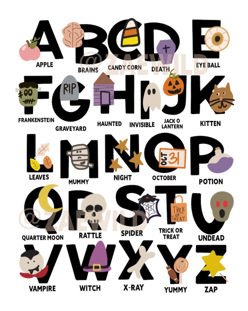 Halloween Alphabet Print, Classroom Abc’s, Kids Halloween Decor ...