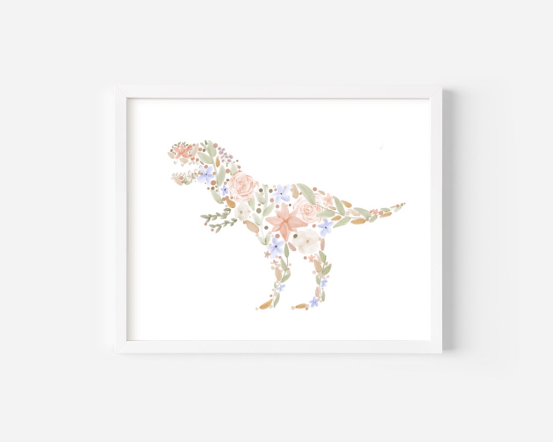 Tyrannosaurus Rex Print, Floral T-rex, Nursery Print, Physical Print ...