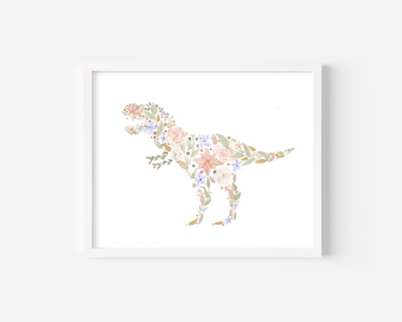 Tyrannosaurus Rex Print Floral T-rex Nursery Print Physical - Etsy