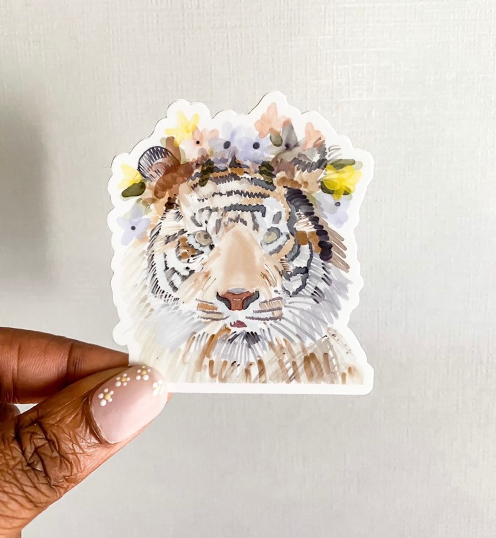 Tiger With Flower Crown Sticker, Tiger Sticker, Animal Sticker, Flower ...