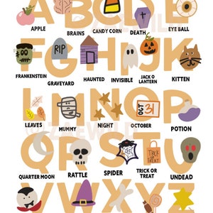 Halloween Alphabet Print, Classroom Abc’s, Kids Halloween Decor ...