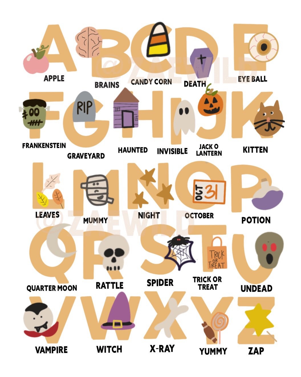 Halloween Alphabet Print, Classroom Abc’s, Kids Halloween Decor ...