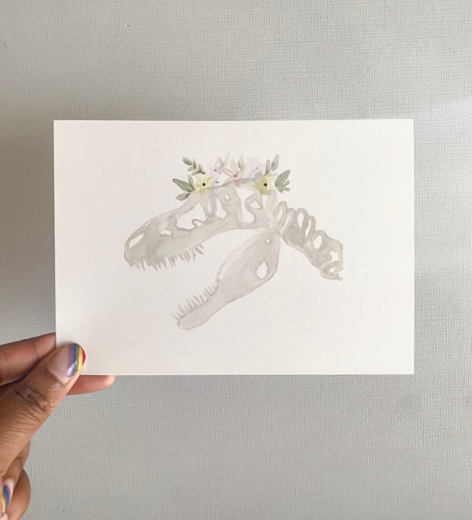 Dinosaur Flower Crown Print Art Print Dinosaur Print 5x7 - Etsy