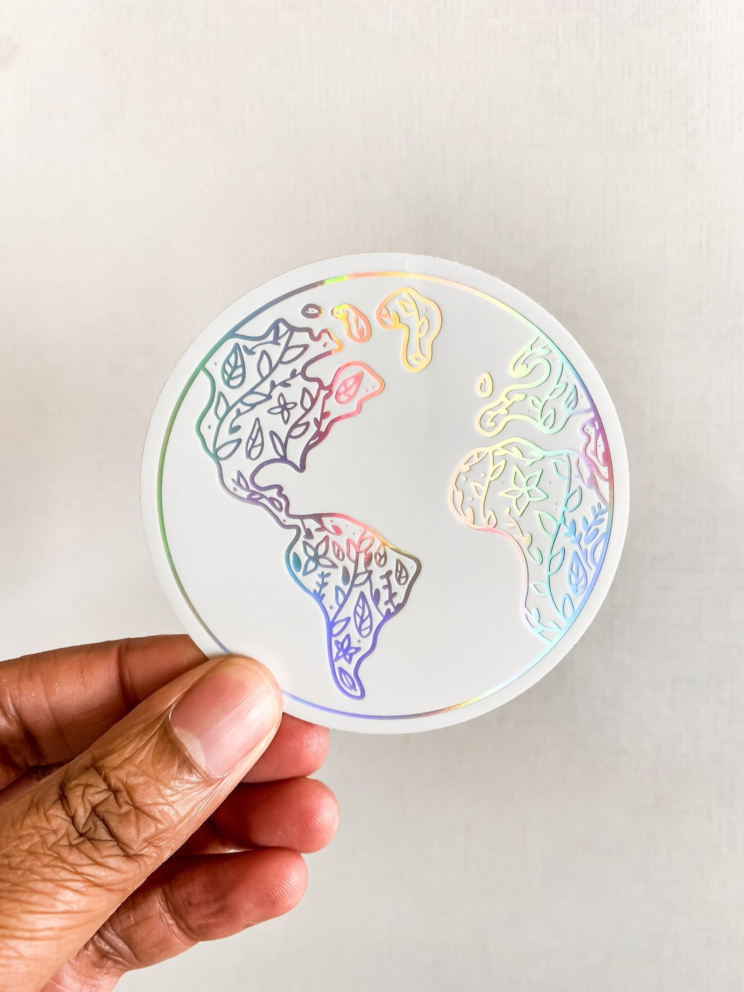 Earth Sticker, Holographic Sticker, World Sticker, Floral Design ...