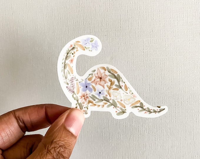 Floral Dinosaur Sticker, Dino Sticker, Watercolor Dinosaur, Happy ...