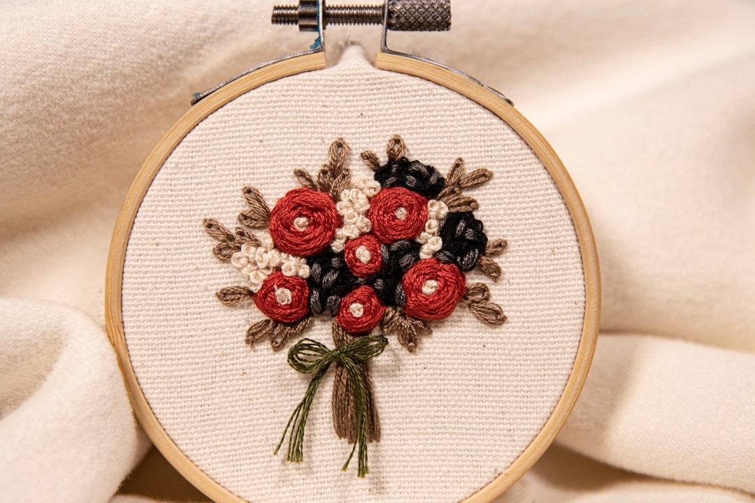 3-inch Red Floral Bouquet | Hand Embroidered | Embroidery Gift - Etsy