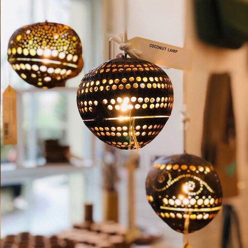 Wooden Hanging Lamp Made of Coconut Shell Bedroom Lamp Light - Etsy