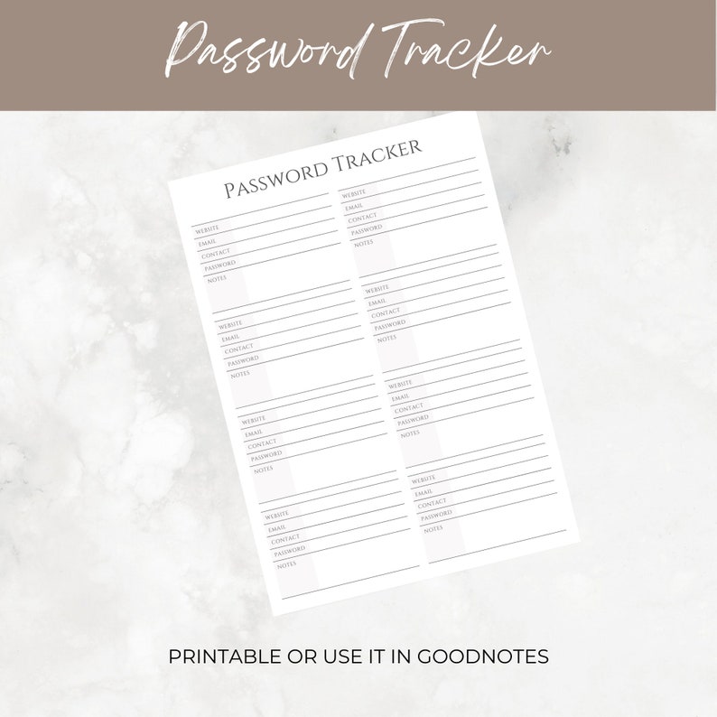 Password Tracker Printable & Fillable, Password Keeper, Goodnotes ...