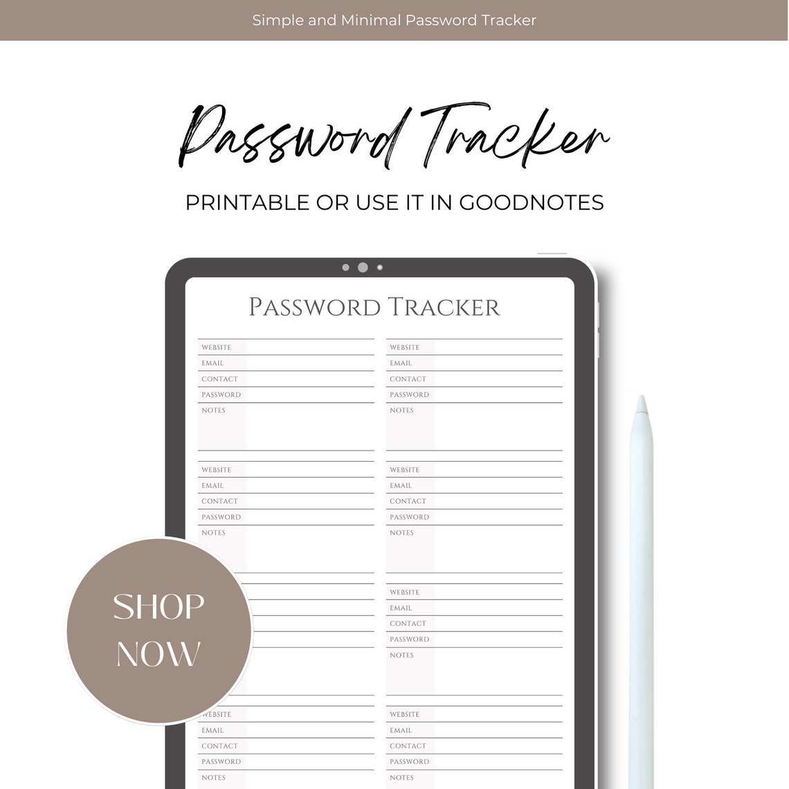 Password Tracker Printable & Fillable, Password Keeper, Goodnotes ...