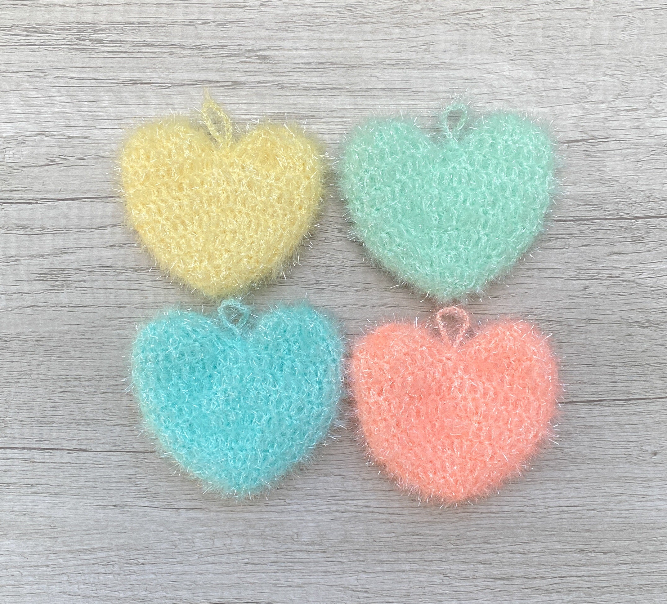 A Set of 4 heart Korean Dish Scrubbies, Crochet Scrubby, Pot Scrubber ...