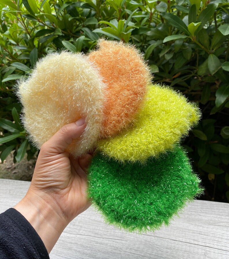A Set of 4 [round] Korean Dish Scrubbies, Crochet Scrubby, Pot Scrubber ...