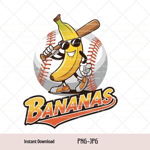Bananas Baseball PNG Sports Team Mascot Funny Banana Playing Baseball ...