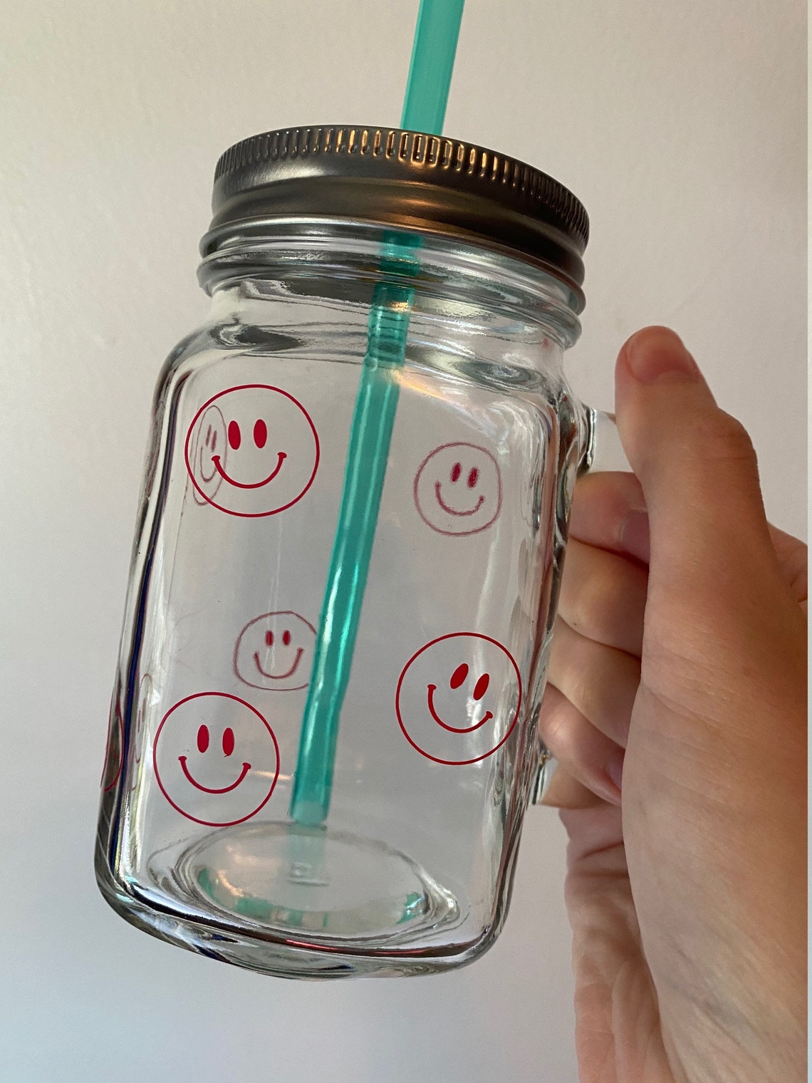 Smiley Face Mason Jar Glass Iced Coffee Glass Mason Jar Mug - Etsy