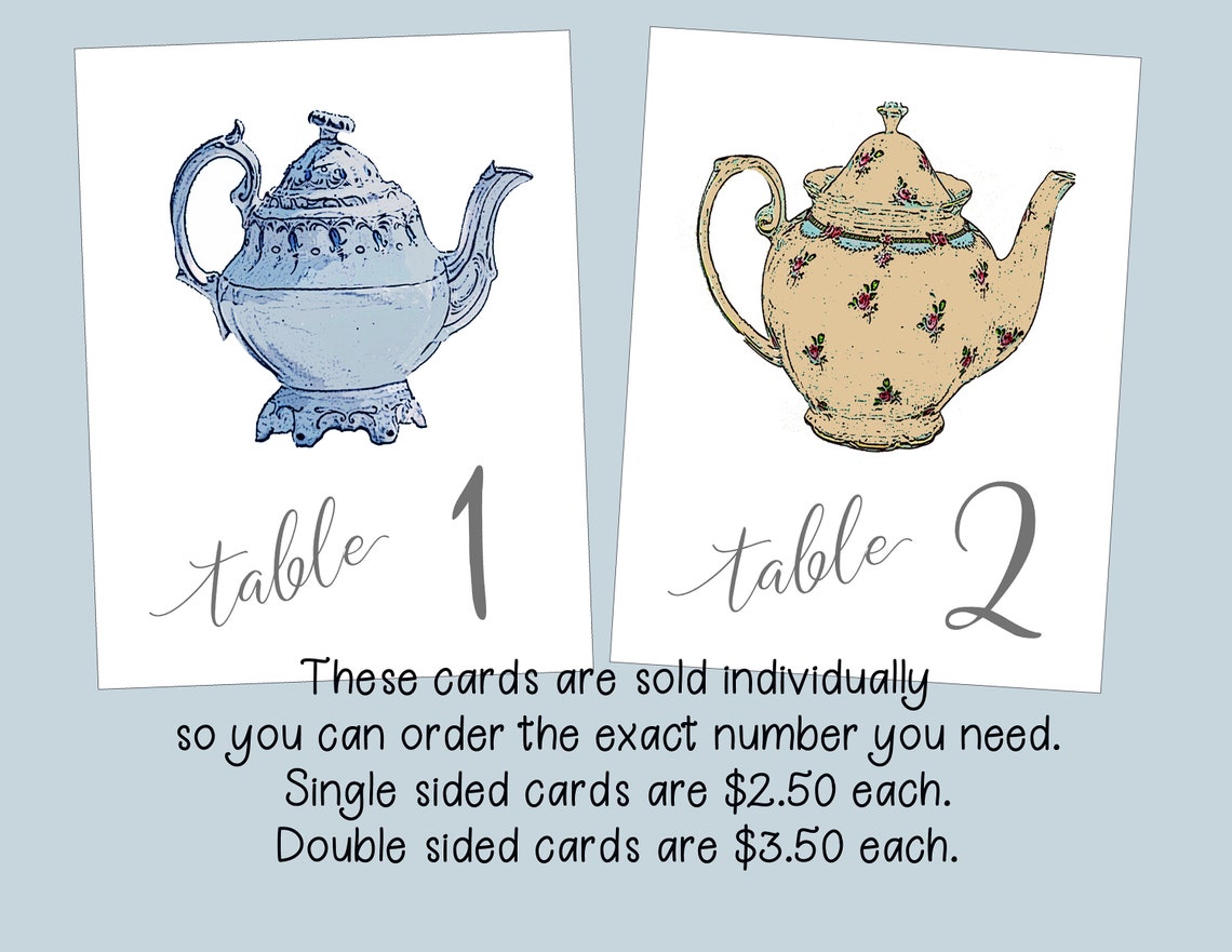 Tea Party Table Cards Teapot Table Numbers Bachelorette - Etsy