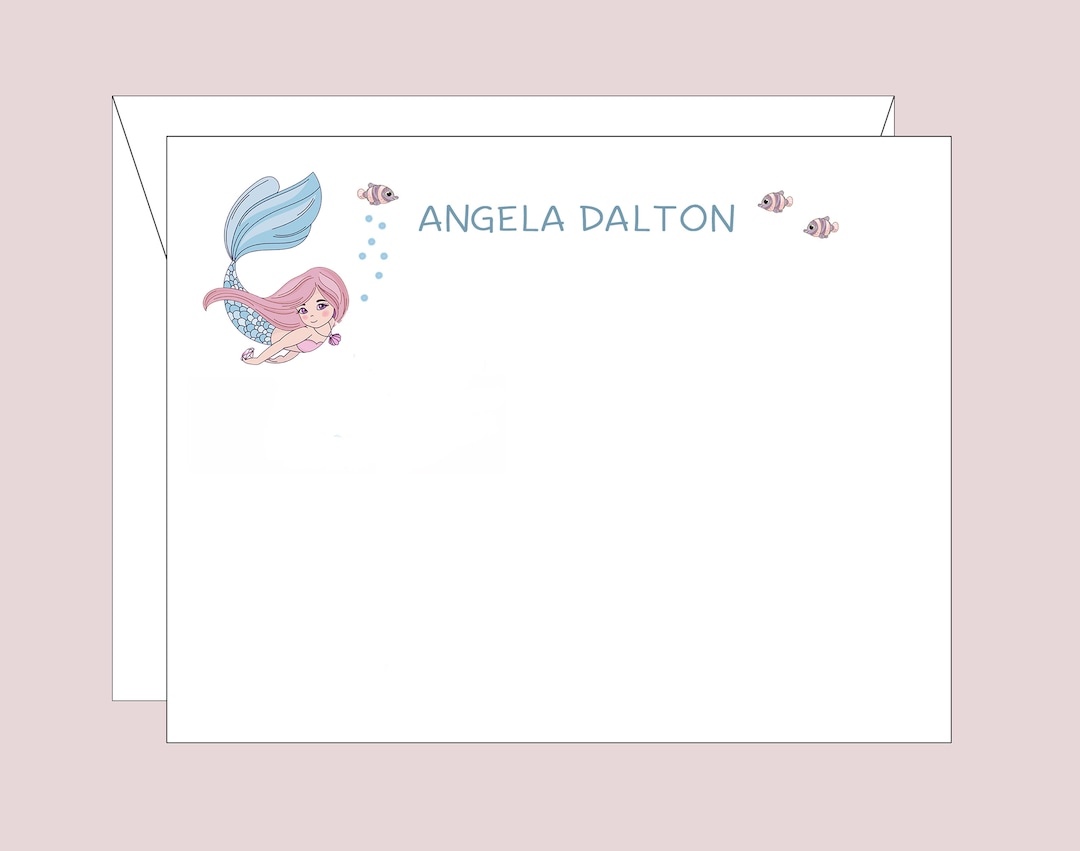 Mermaid Note Card, Nursery Stationary, Personalized Notecards, Flat ...
