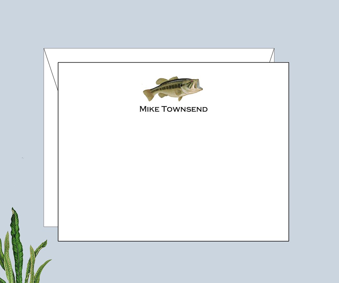 Fishing Stationery, Personalized Notecards, Flat Set of 10, Bass Note ...