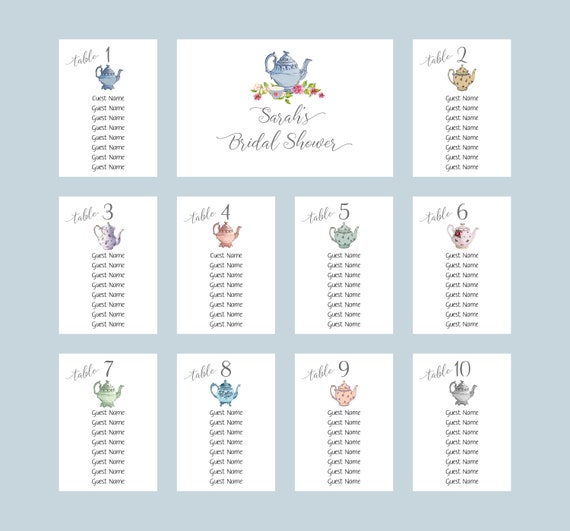 Tea Party Seating Cards Bridal Shower Seating Teapot Seating - Etsy