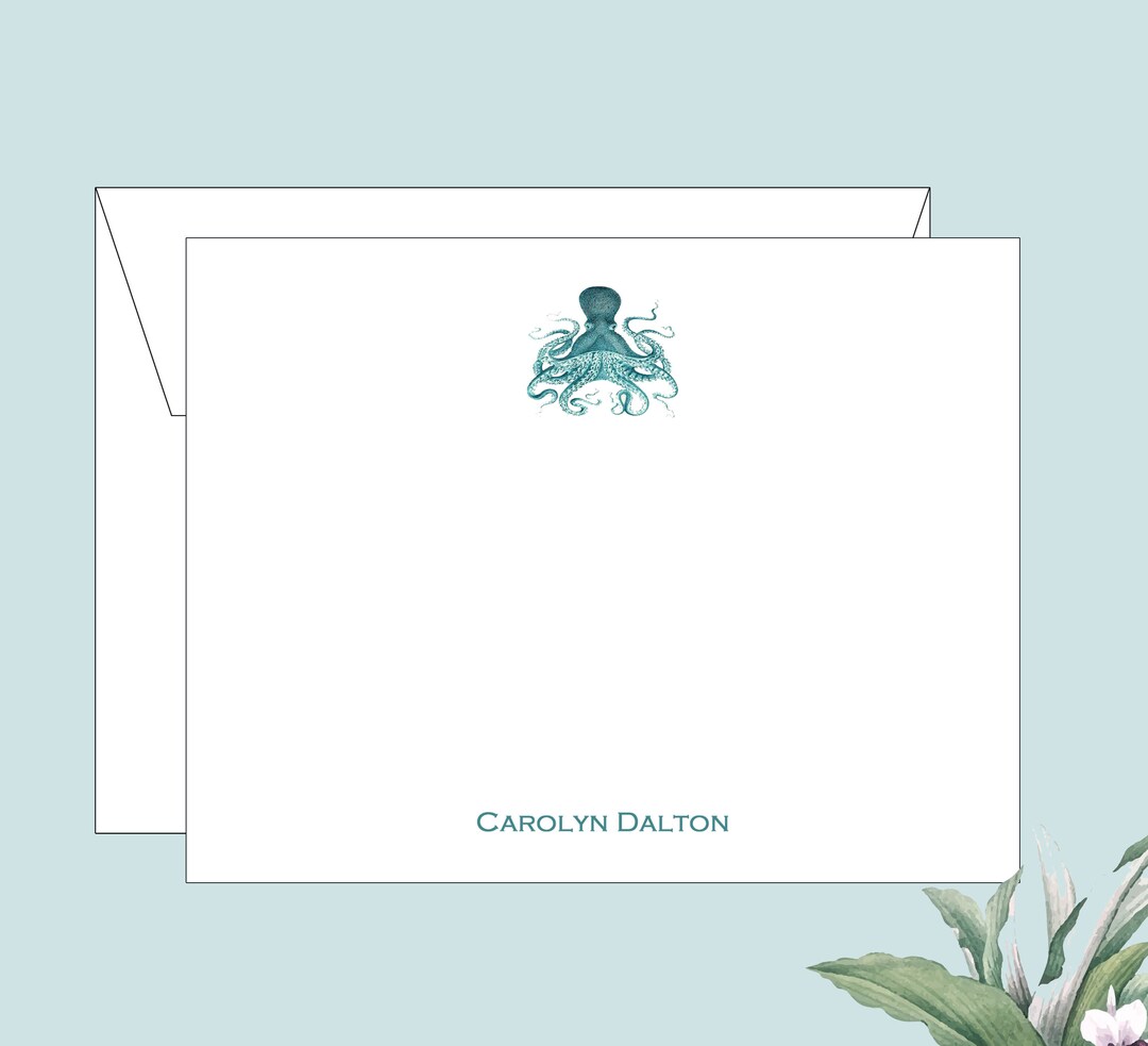 Personalized Stationery, Octopus Note Cards, Sea Stationery, Sea Shell ...