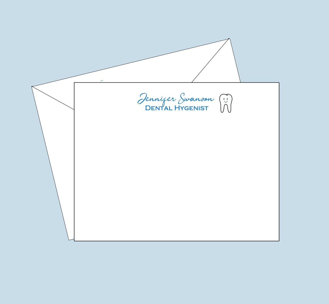 Dental Hygienist Notecards, Set of 10, Flat, Personalized, Tooth Teeth ...
