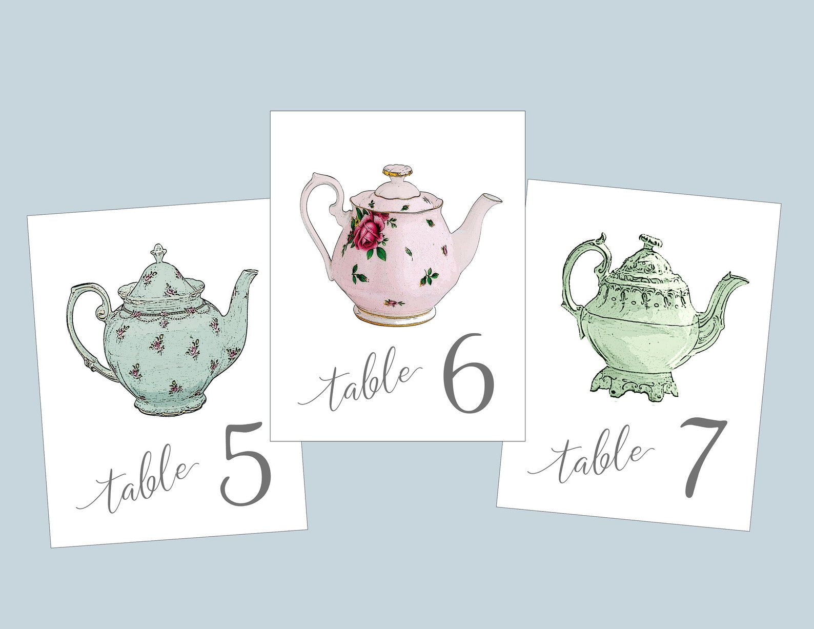 Teapot Table Number Cards, Tea Party Bridal Shower - Etsy