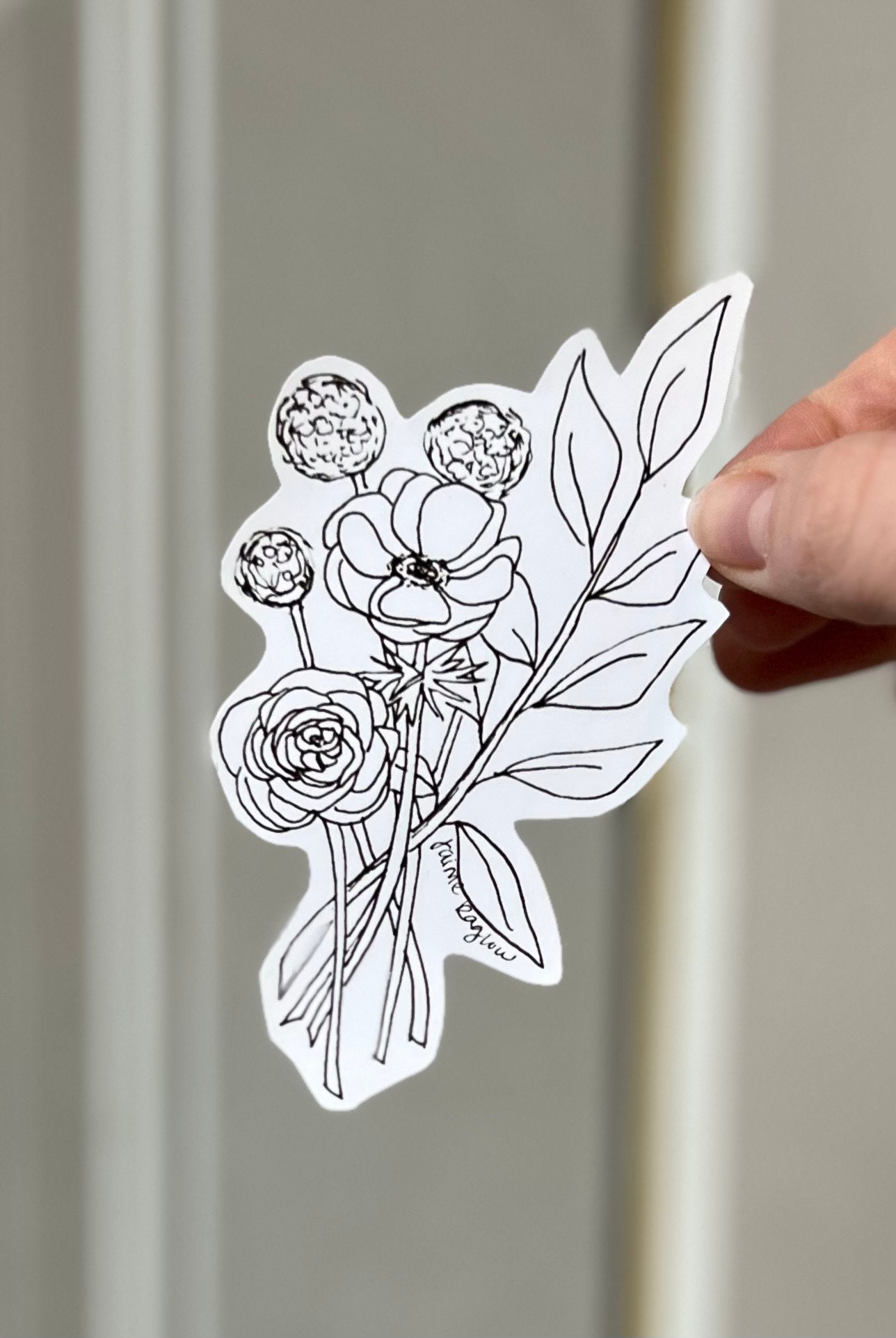 Stickers - Black and White Hand-drawn Florals - Waterproof Stickers ...