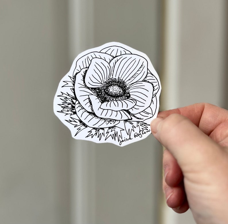 Stickers - Black and White Hand-drawn Florals - Waterproof Stickers ...