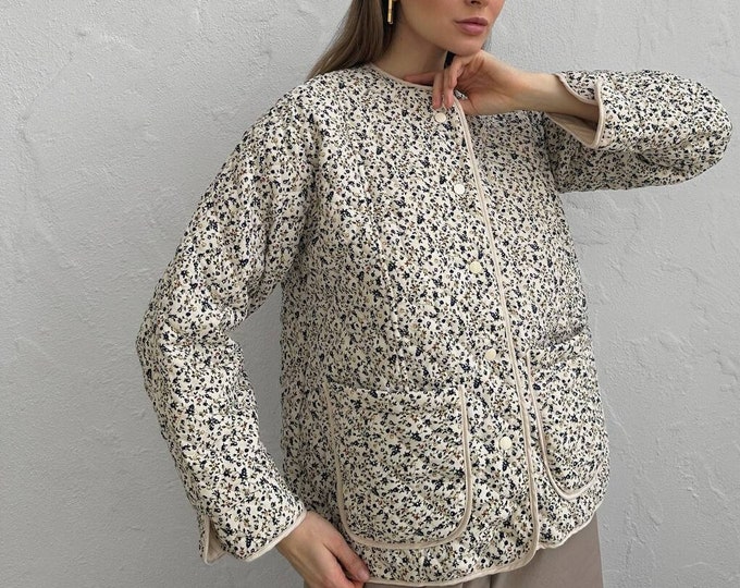 Floral Quilted Jacket, Quilted Women Jacket, Quilt Coat, Women Spring ...