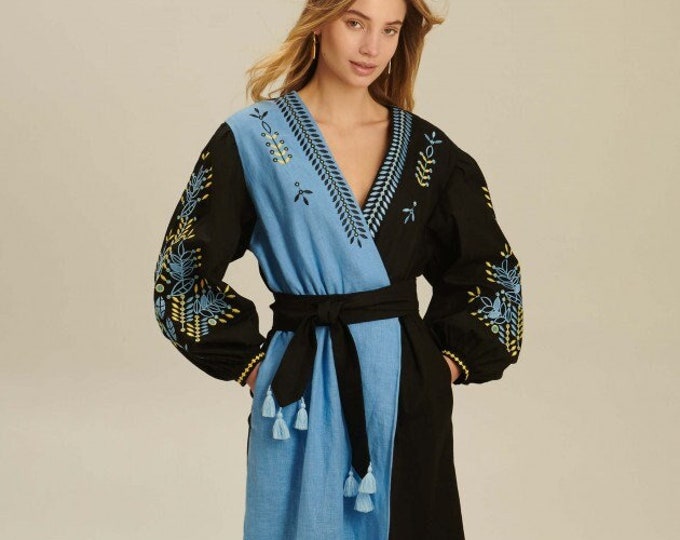 Light Purple Linen Dress With Hand Embroidered Daisy Flower Pattern ...