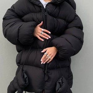 Black Winter Oversize Puffer Coat, Streetwear Women Jacket, Black ...