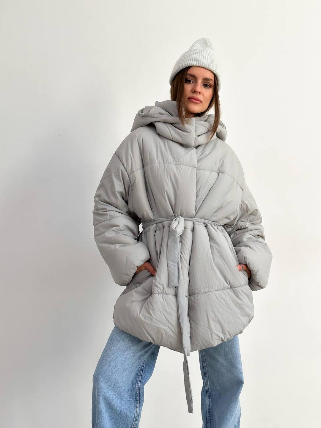 Light Grey Streetwear Winter Coat, Women Oversized Jacket, Winter ...