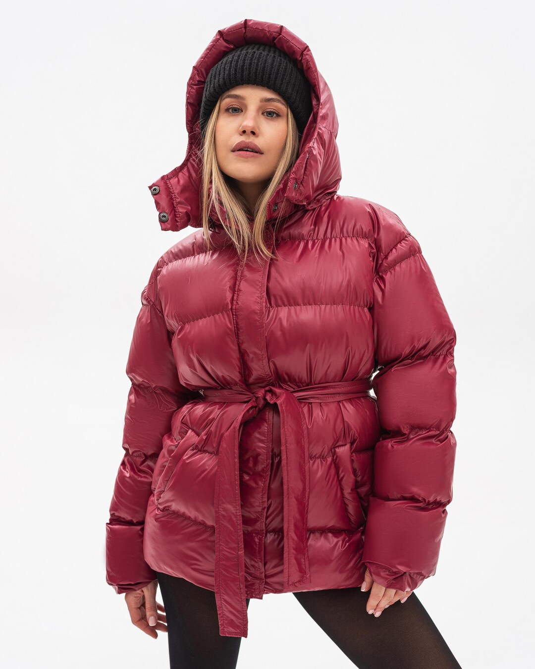 Burgundy Winter Oversize Puffer Coat, Streetwear Womens Winter Jacket ...