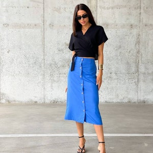 Midi Linen Work Skirt, Button up Linen Skirt, Linen Women Skirt, Casual ...