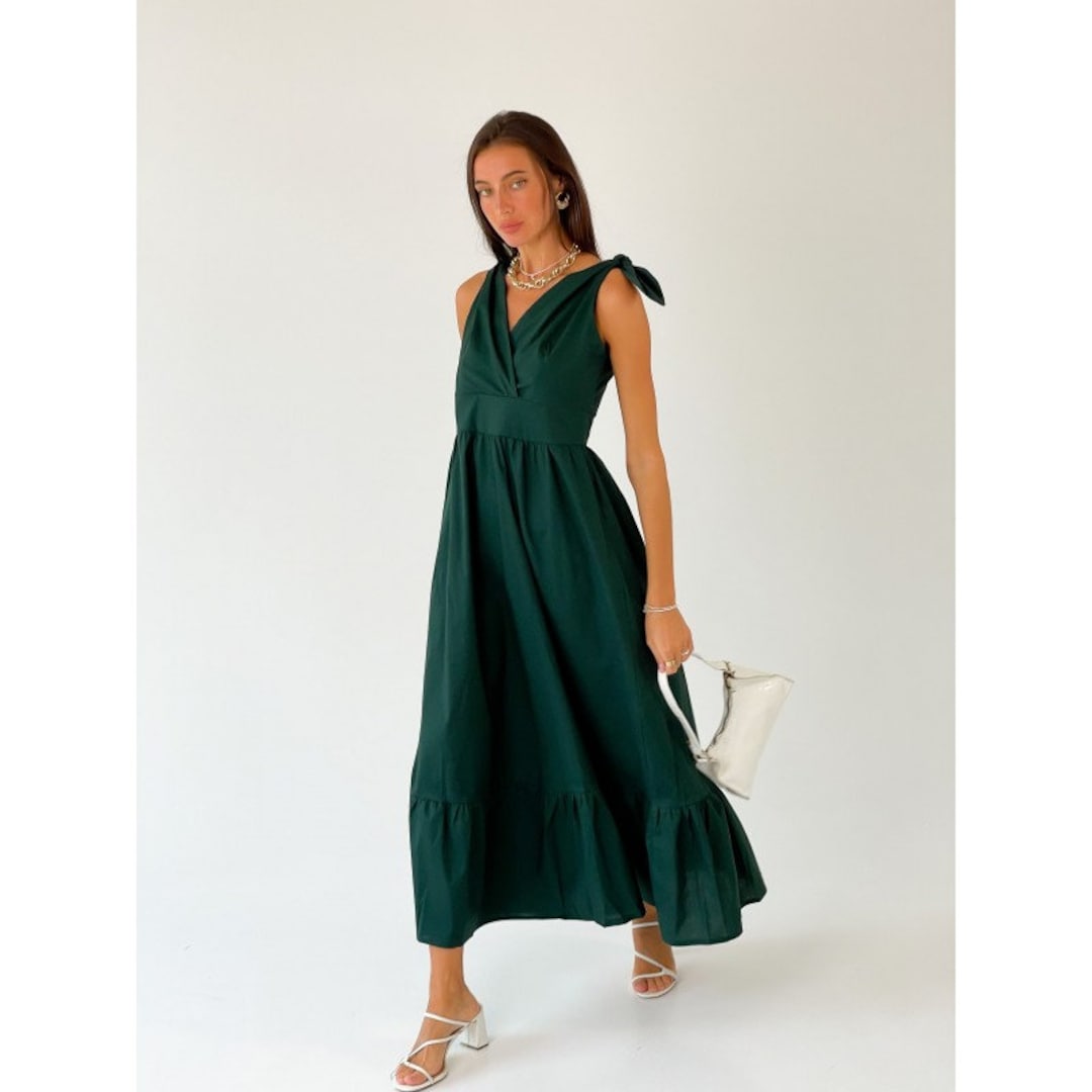 Emerald Green Cotton Maxi Summer Dress, Long Sundress, Perfect for Warm ...