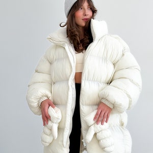 Ivory Puffer Streetwear Winter Coat, Women Oversized Jacket, Winter ...