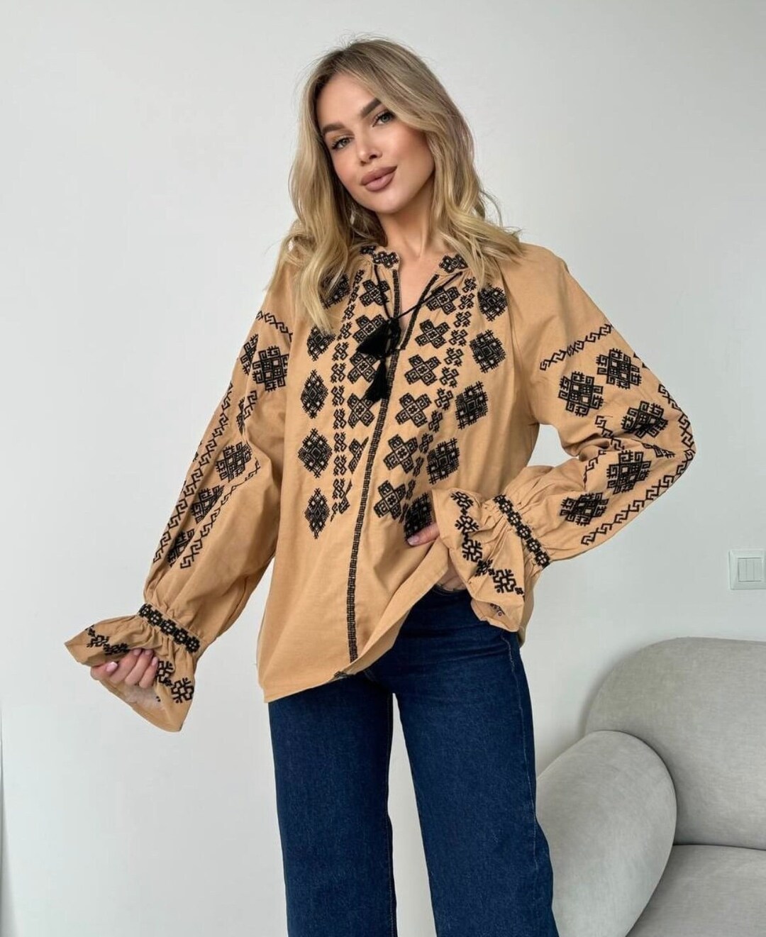 Beige Ukrainian Vishivanka,beige Ukrainian Blouse,embroidered Ukrainian ...