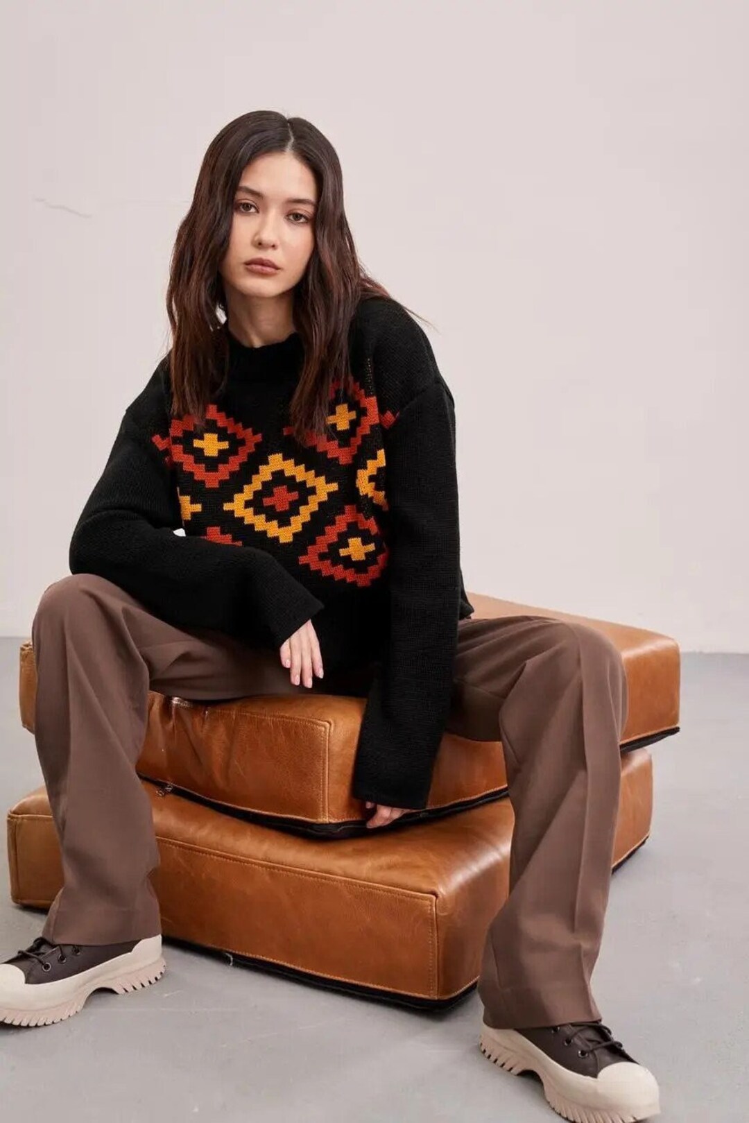 Ukrainian Ornament Sweater, Women Ukraine Knitted Sweater, Cropped ...