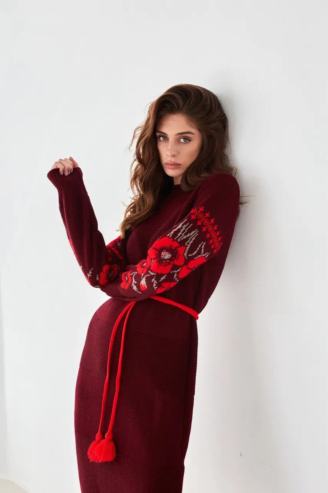 Wool Ukrainian Sweater Dress, Knitted Winter Dress, Long Warm Dress ...