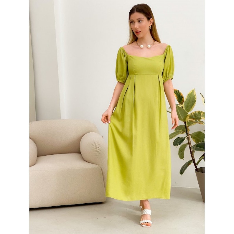 Linen Regency Dress Long Empire Waist Dress Square Neck - Etsy