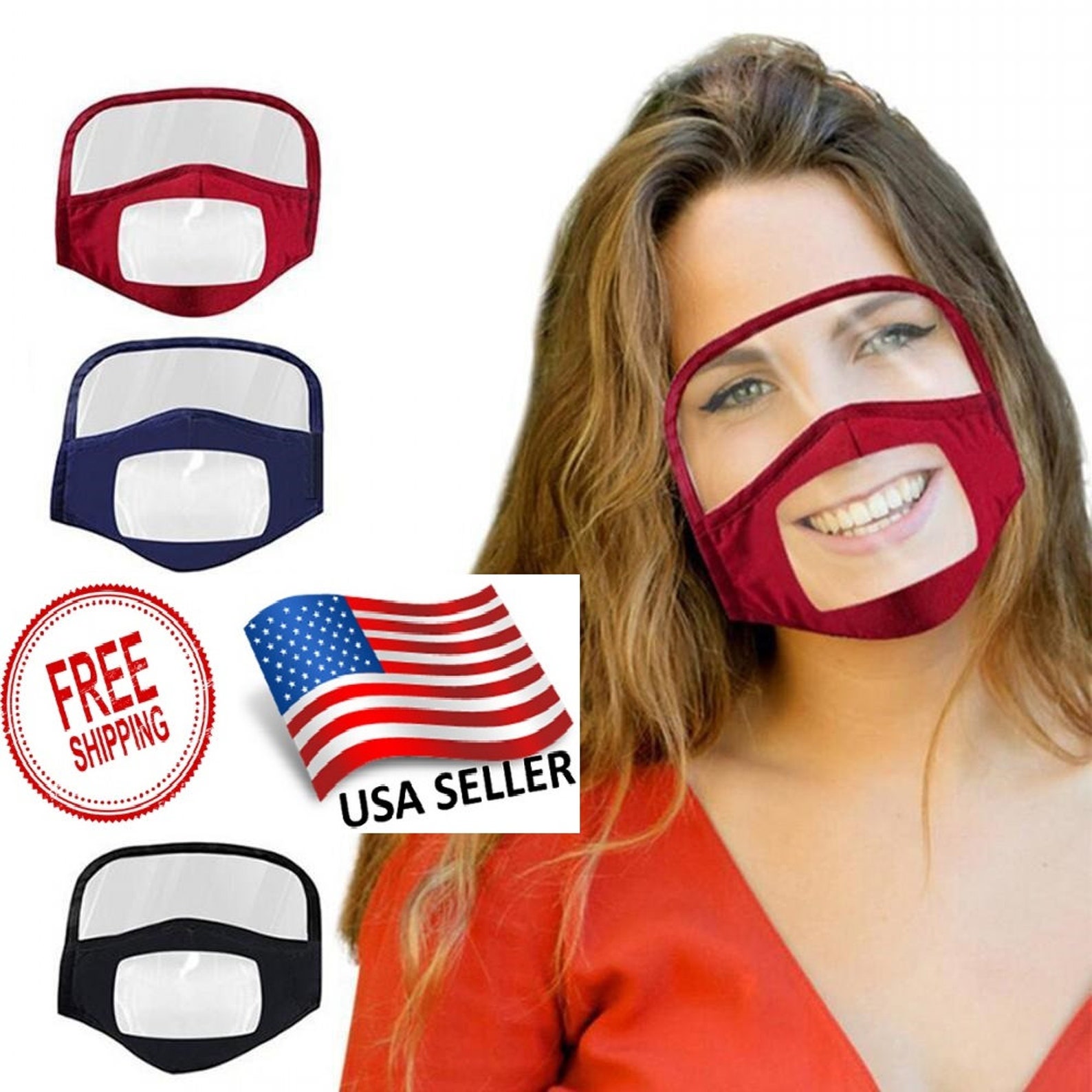 Set of 3pcs Reusable Mask With Eye Shield Visor and Visible Expression ...