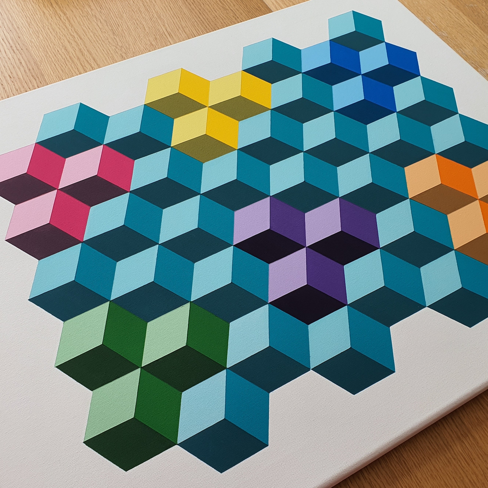 Original Geometric Painting Handpainted Acrylic on Canvas Turquoise ...